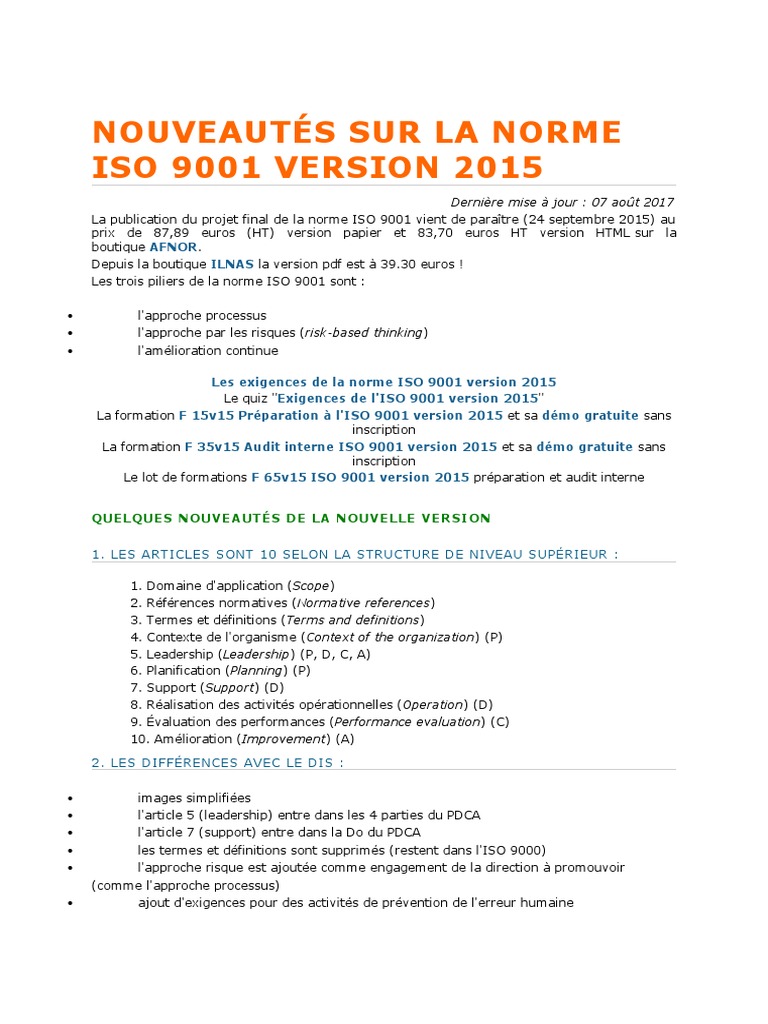 Passer de Iso 9001-2008 À Iso 9001-2015 | PDF | Organisation internationale de normalisation ...