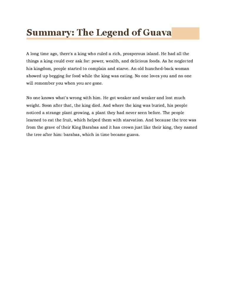 Summary - The Legend of Guava | PDF | Social Science | Travel