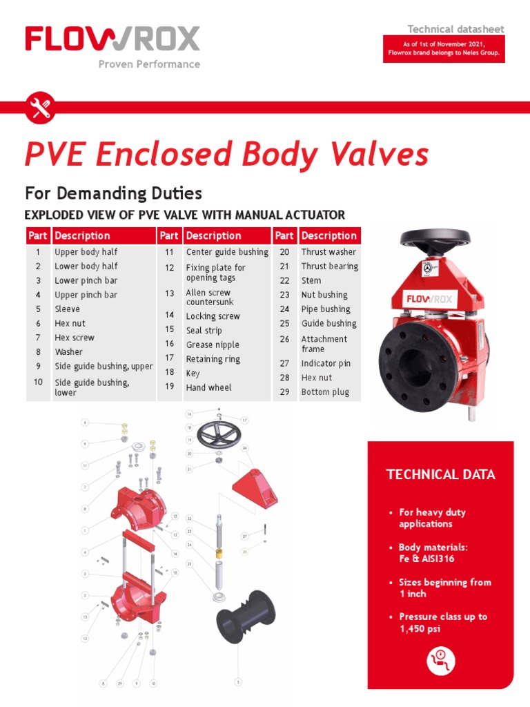 Pve Valve Datasheet Flowrox en Imperial | PDF | Valve | Screw