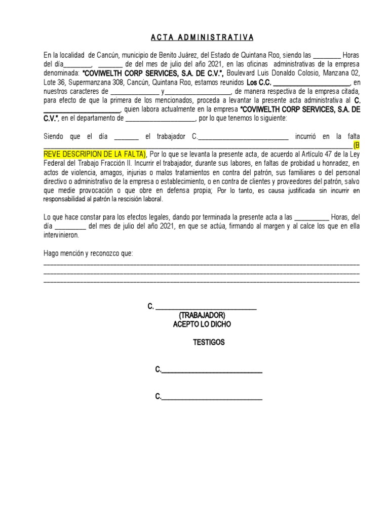 Formato Acta Administrativa | PDF