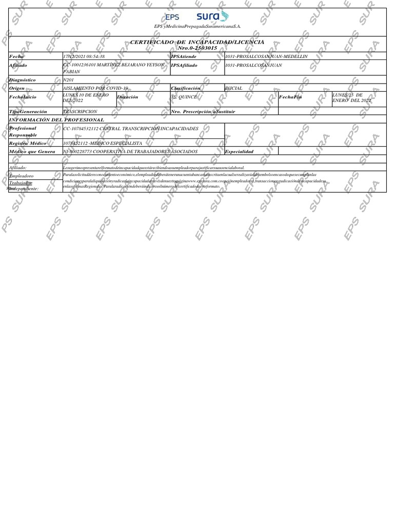 Incapacidad Yeison | PDF