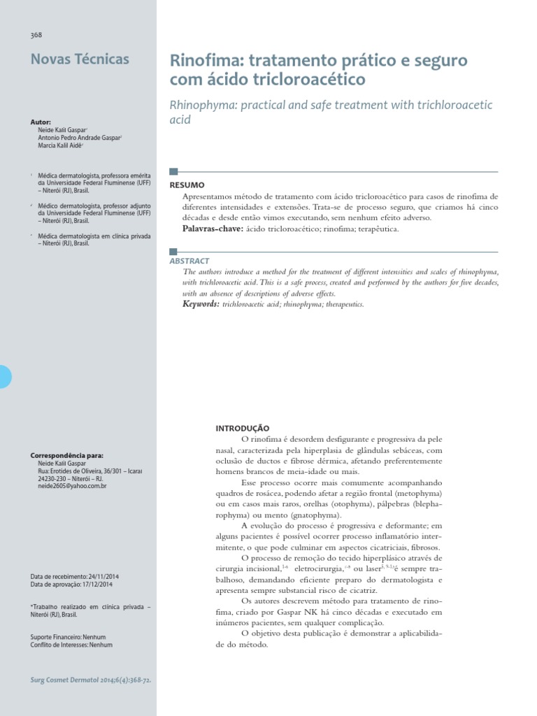 v6 Rinofima Tratamento Pratico e Seguro Com Acido Tricloroacetico | PDF ...