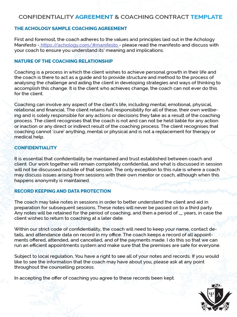 Confidentiality Agreement & Coaching Contract Template | PDF ...