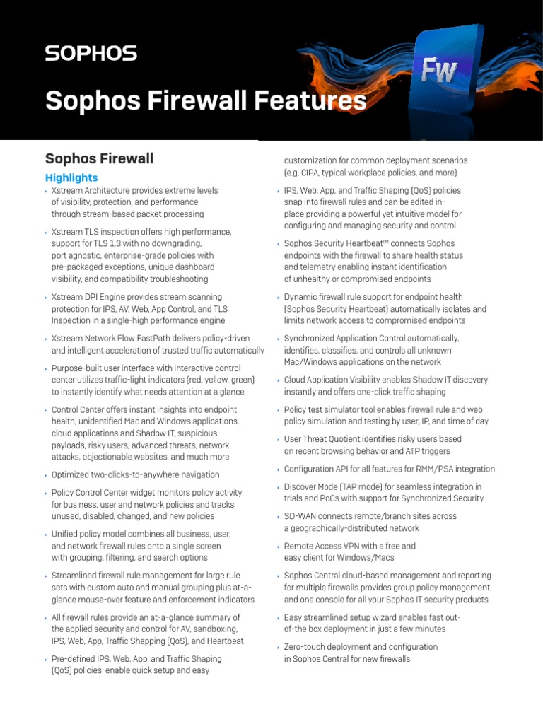 Sophos Firewall Features | PDF | Virtual Private Network | Computer Network