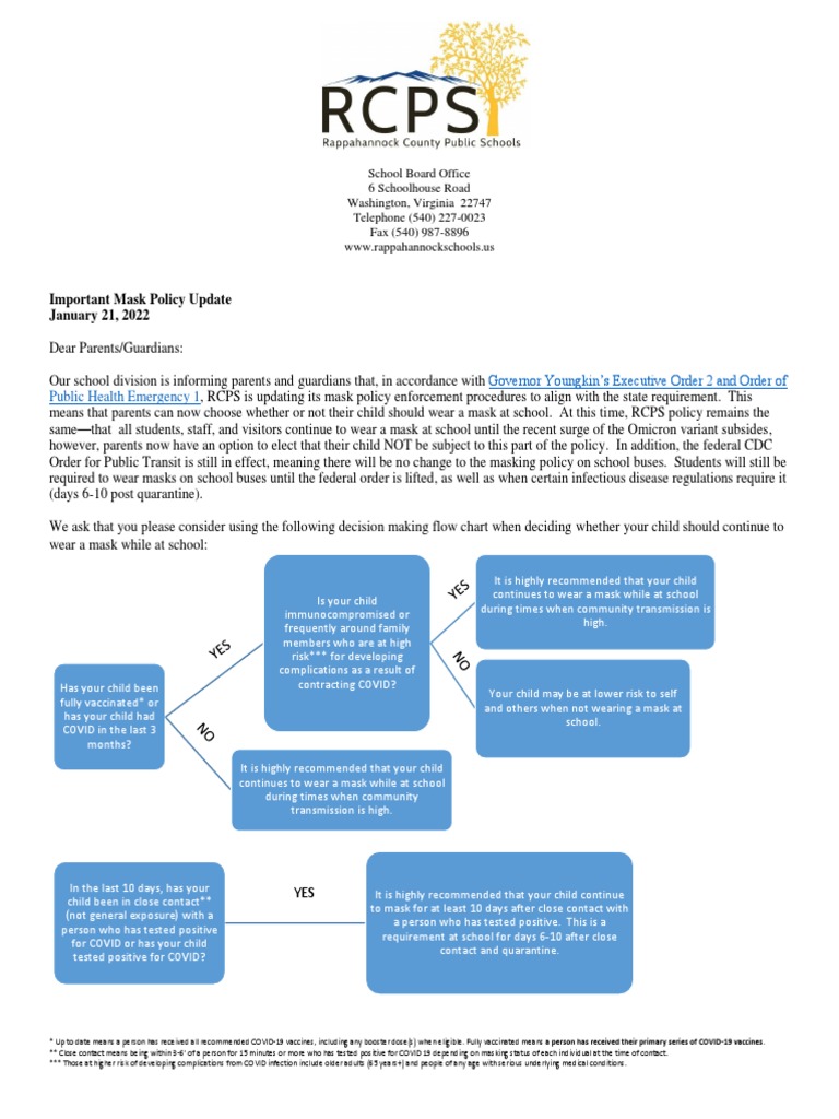 RCPS Mask Policy Parent Update / Sample Letter | PDF | Asthma | Immunology