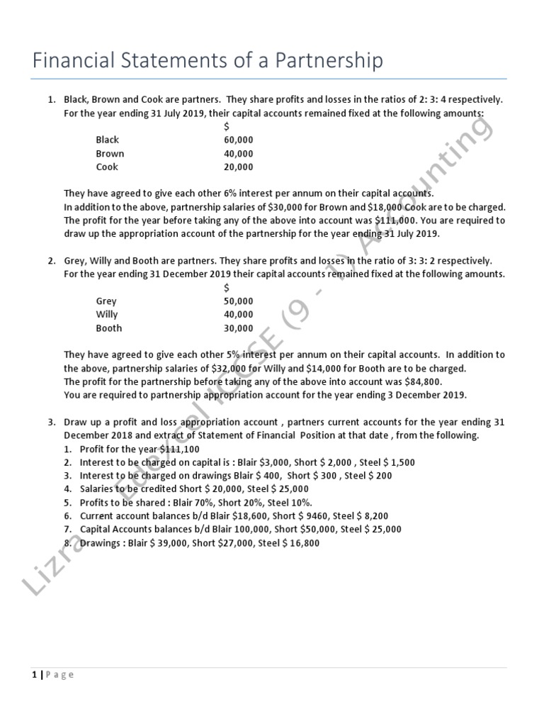 Financial Statements of A Partnership | PDF | Partnership | Interest