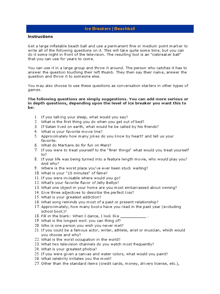Instructions: Ice Breakers Beachball | PDF