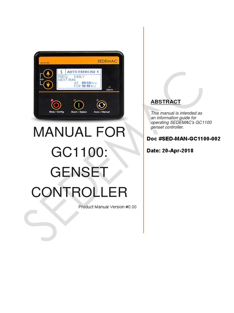Manual For GC1100: Genset Controller: Doc #SED-MAN-GC1100-002 Date: 20 ...