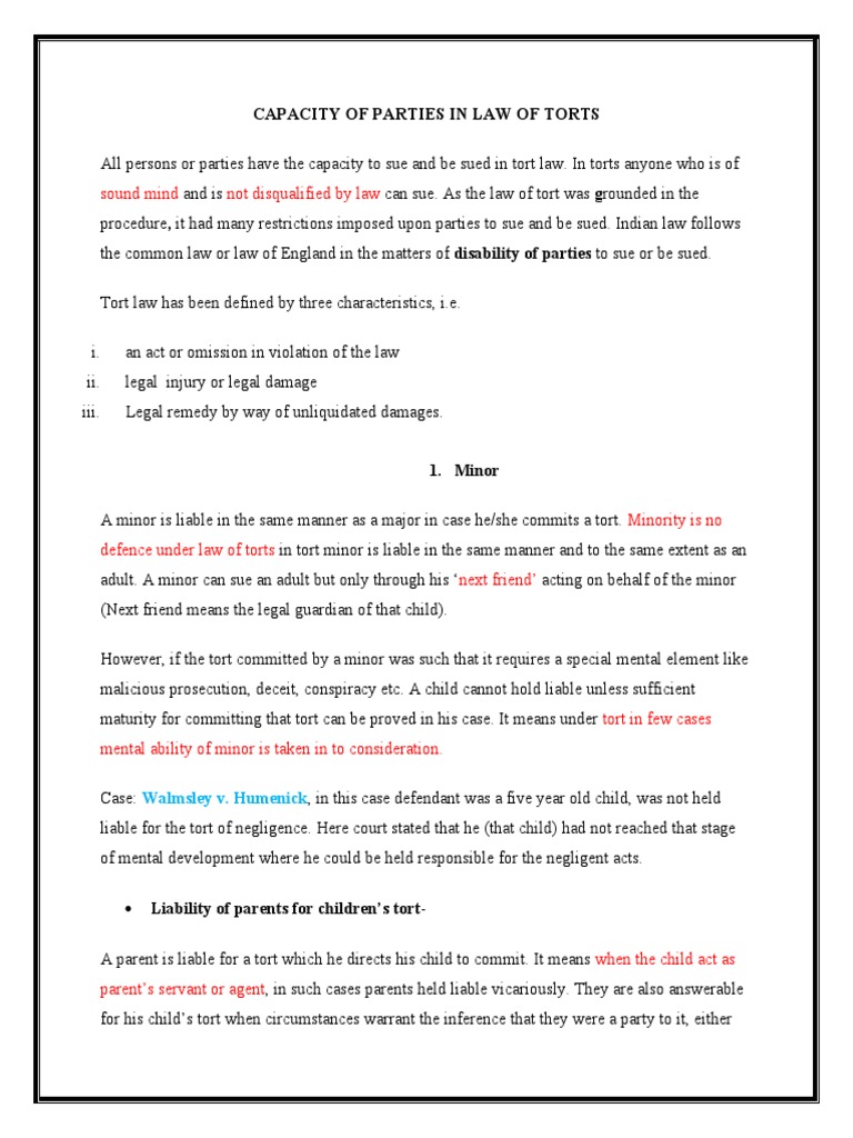 Capacity of Parties in Tort Law | PDF | Tort | Legal Liability