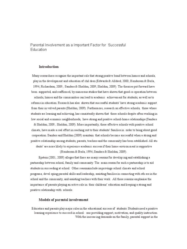 Parental Involvement in Education Success | PDF | Self Efficacy | Teachers