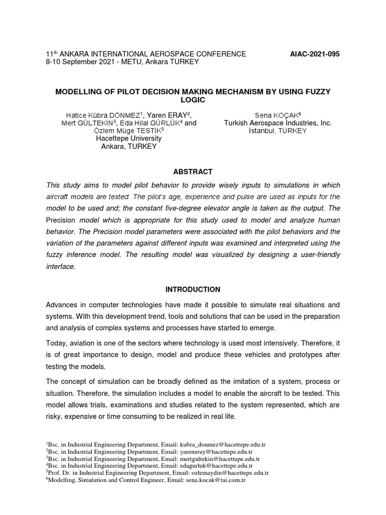 Modelling of Pilot Decision Making Mechanism by Using Fuzzy Logic | Download Free PDF ...