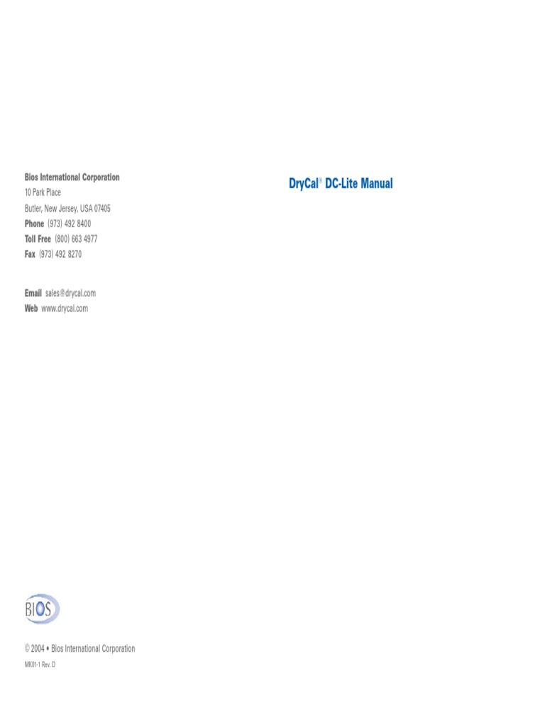 Drycal Dc-Lite Manual: Bios International Corporation | PDF ...