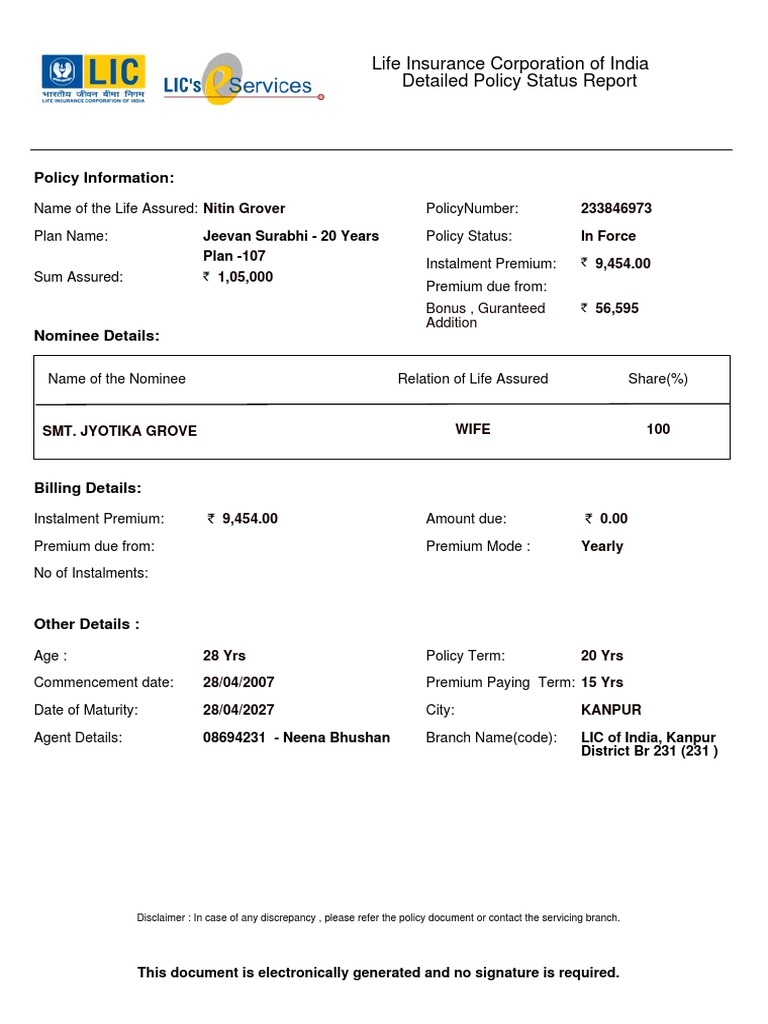 Policy Status Report | PDF | Insurance | Financial Risk