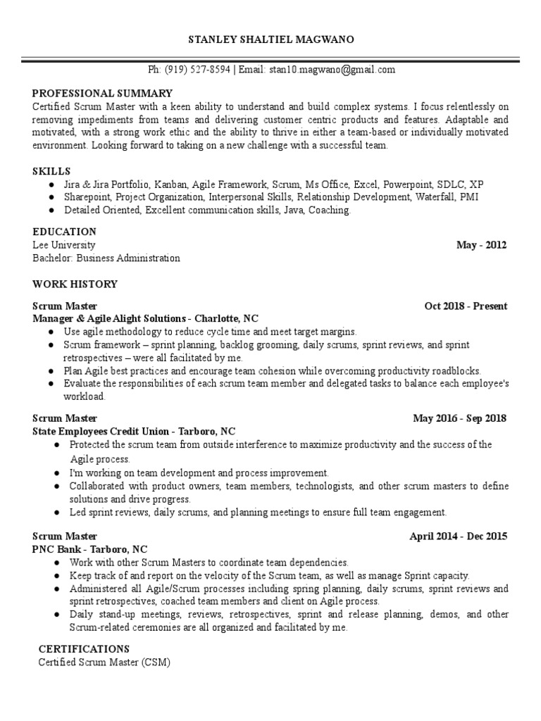 Dice Resume CV Stanley Shaltiel Magwano | PDF | Scrum (Software ...