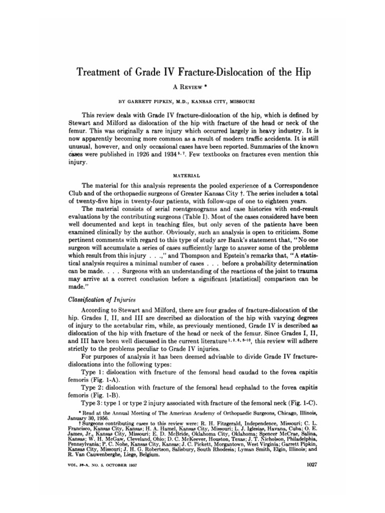 Pipkin Article - Femoral Head Fracture | PDF | Hip | Clinical Medicine