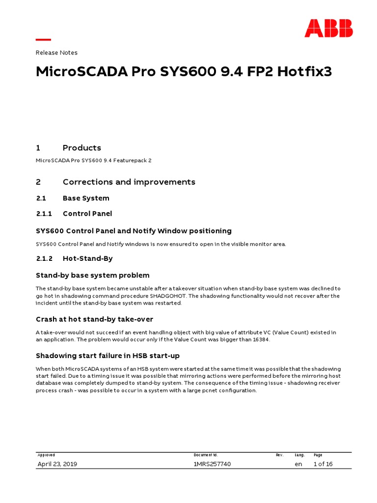 Release Notes SYS600 9.4 FP2 Hotfix 3 | PDF | Software Engineering ...