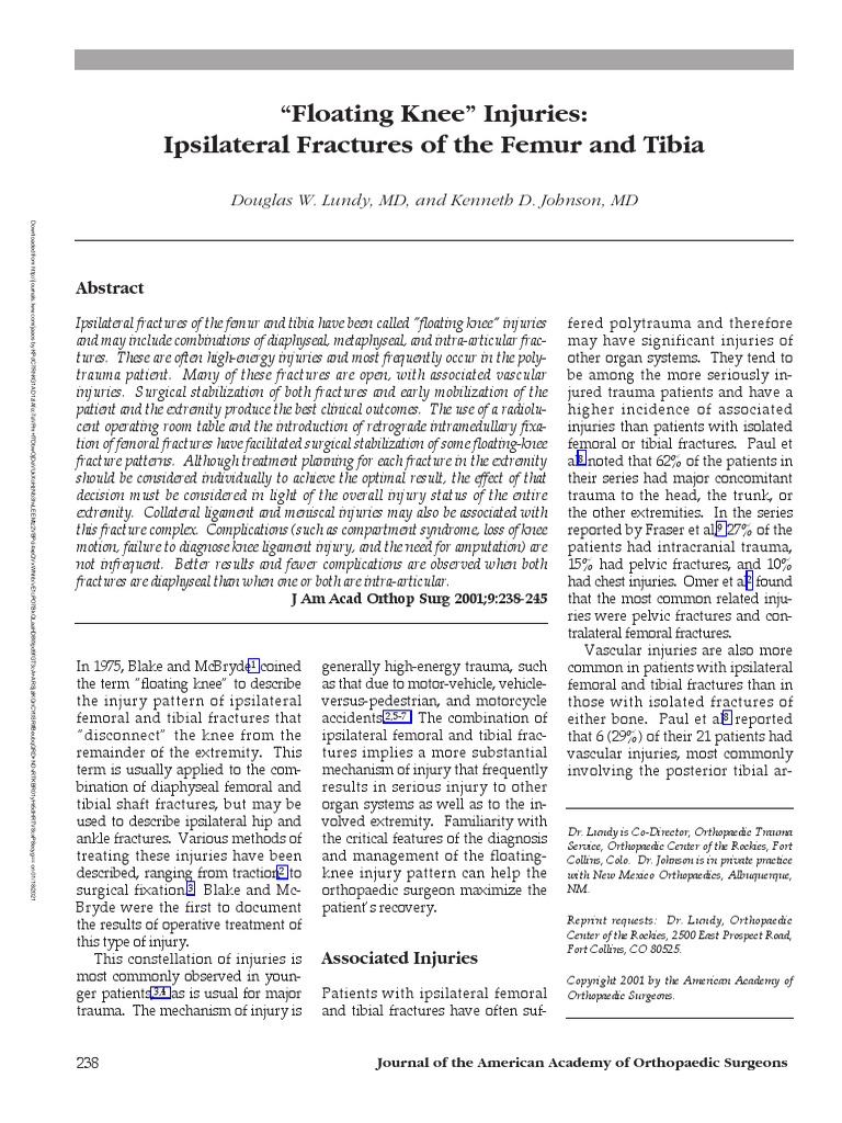 Floating Knee Injuries Ipsilateral Fractures Of.3 | PDF | Knee | Human Leg