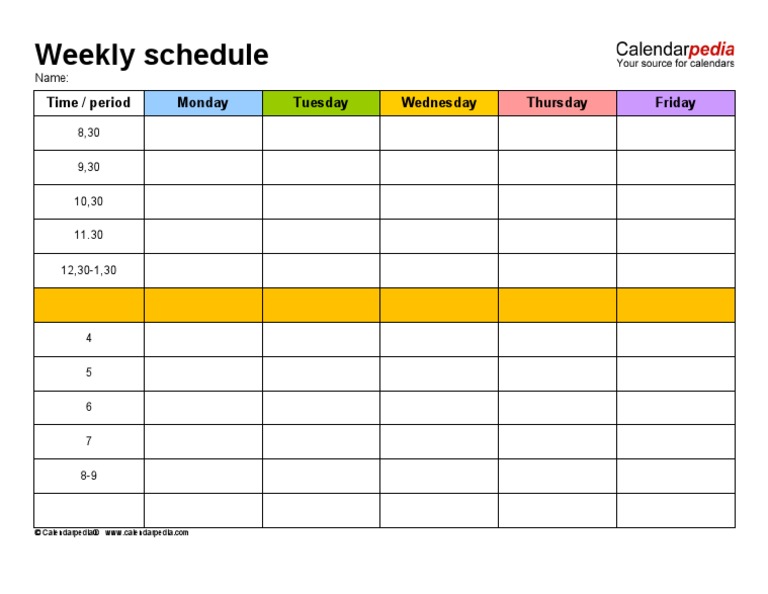 Weekly Schedule Monday To Friday in Color | PDF