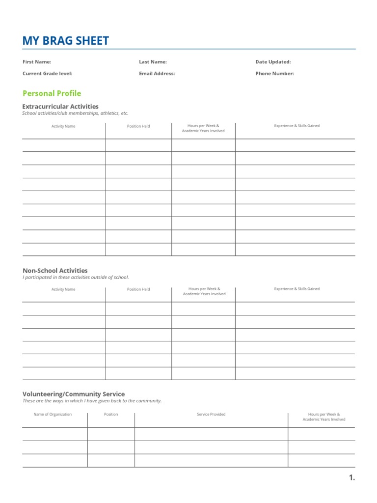 Brag Sheet Template | PDF