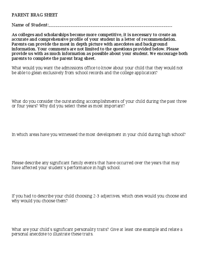 Parent Brag Sheet | PDF