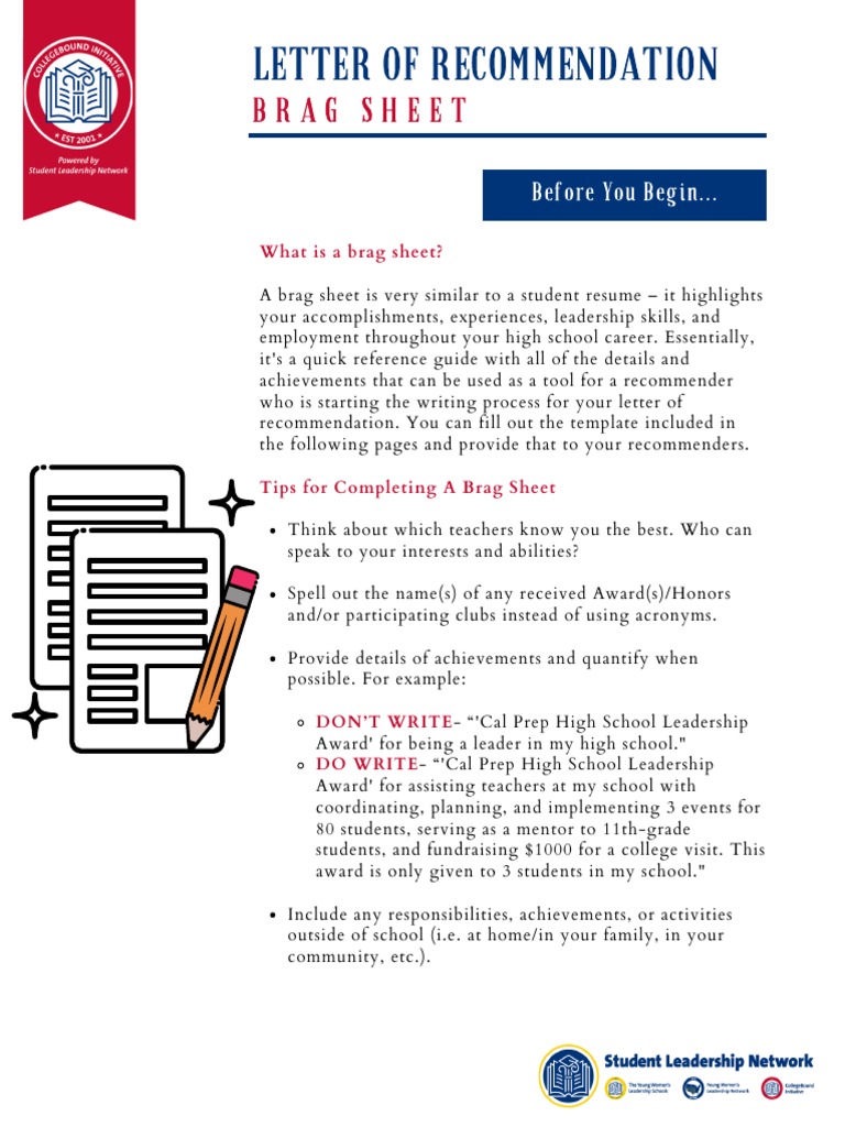 Letter of Recommendation: Brag Sheet | PDF | Advanced Placement ...