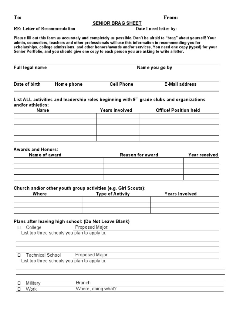 To: From:: College Proposed Major: List Top Three Schools You Plan To ...