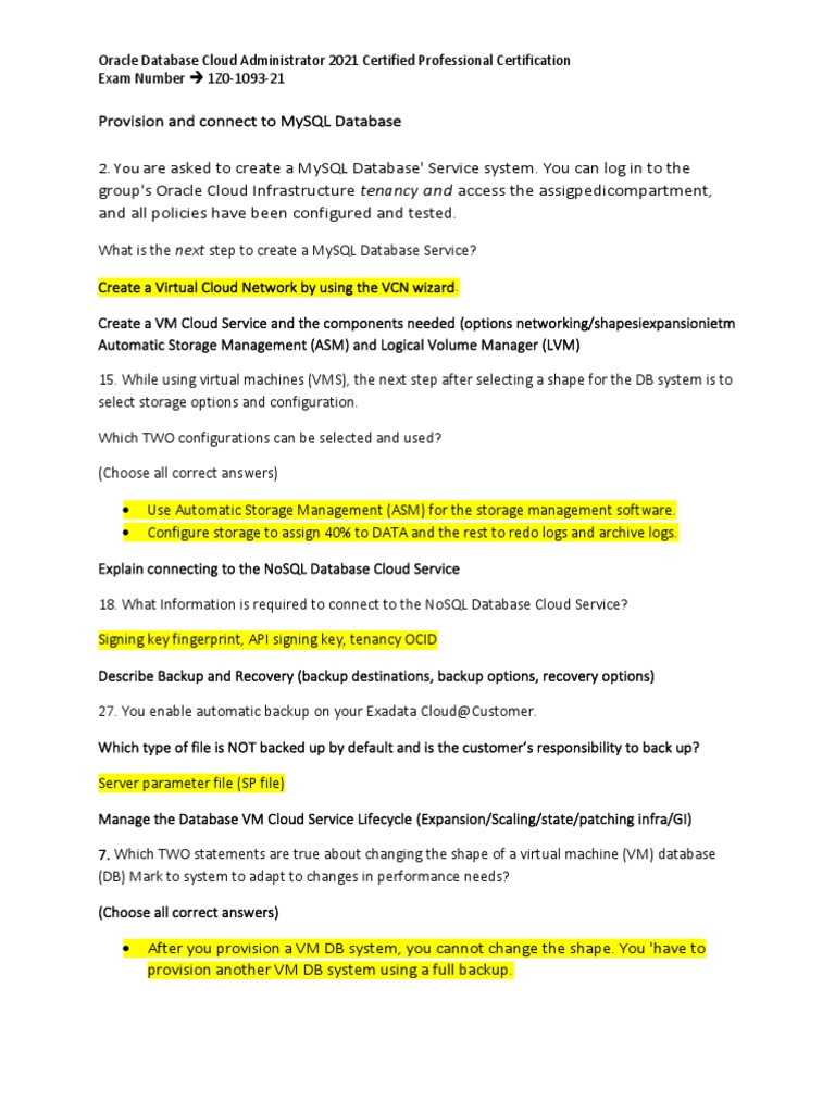 Oracle Cloud DBA - OCP 2021 (1Z0-1093-21) | PDF | Cloud Computing ...