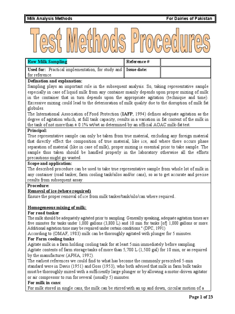 Milk Analysis Methods For Dairies of Pakistan | PDF | Ph | Physical ...