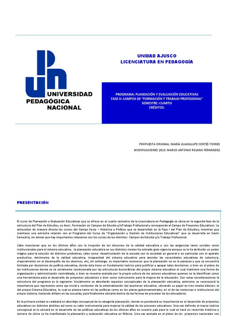 Planeacion Y Evaluacion Educativa Pdf Planificación Evaluación