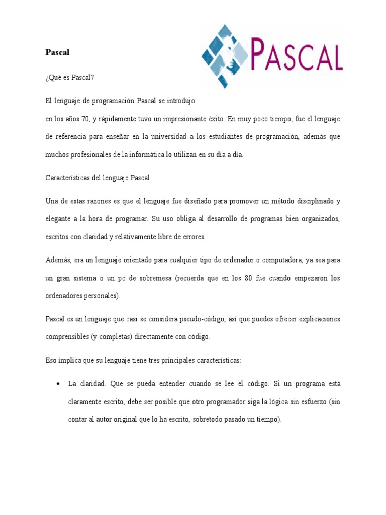 Pascal | PDF | C ++ | Lenguaje de programación