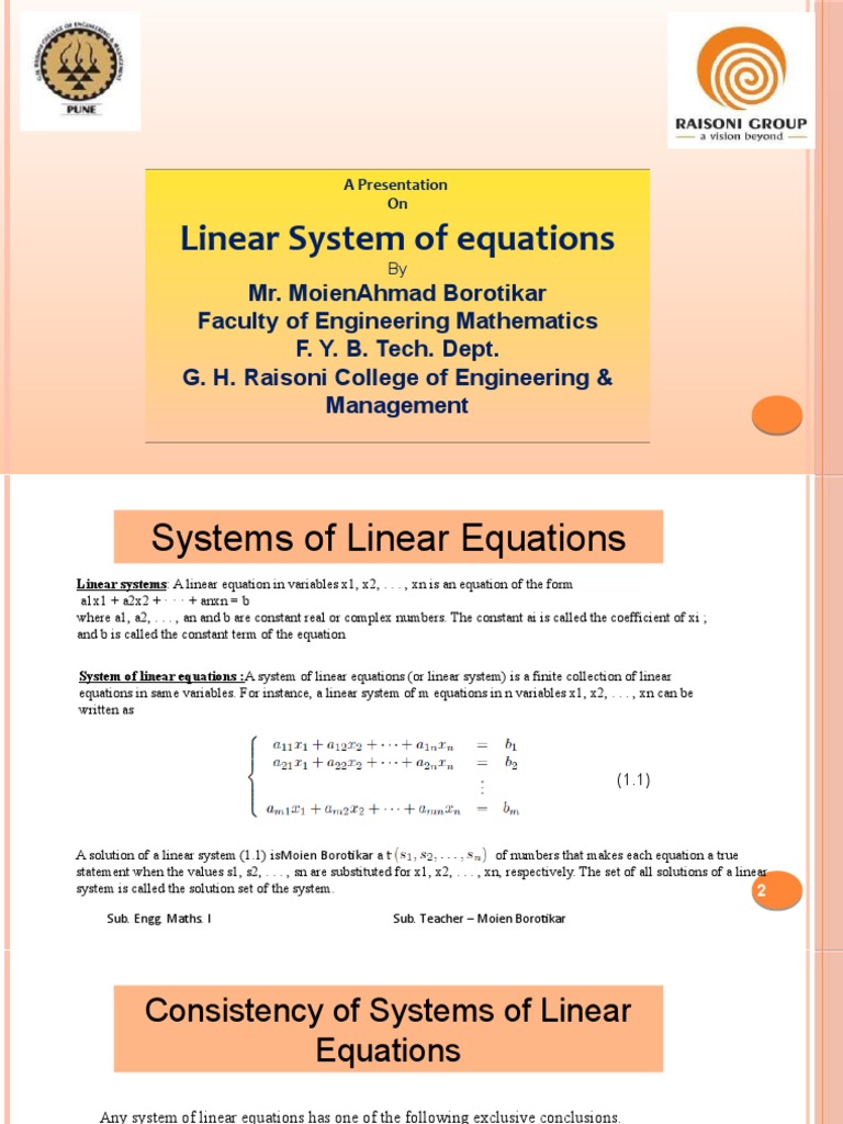 Linear Systems of Equations Explained | PDF | System Of Linear ...