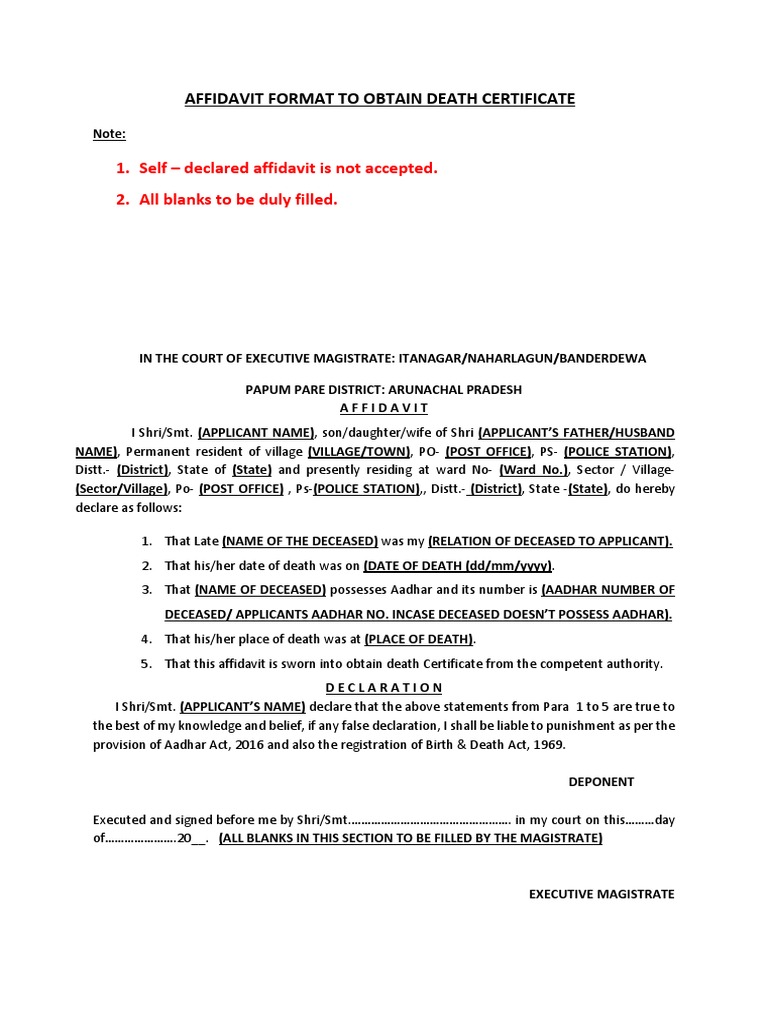 Ita Nagar Death Certificate Affidavit | PDF