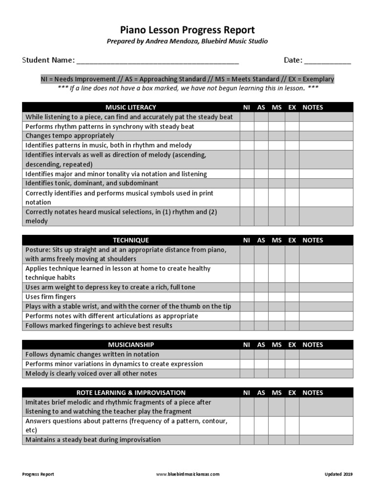 Piano Lesson Progress Report 2019 | PDF | Rhythm | Musical Notation