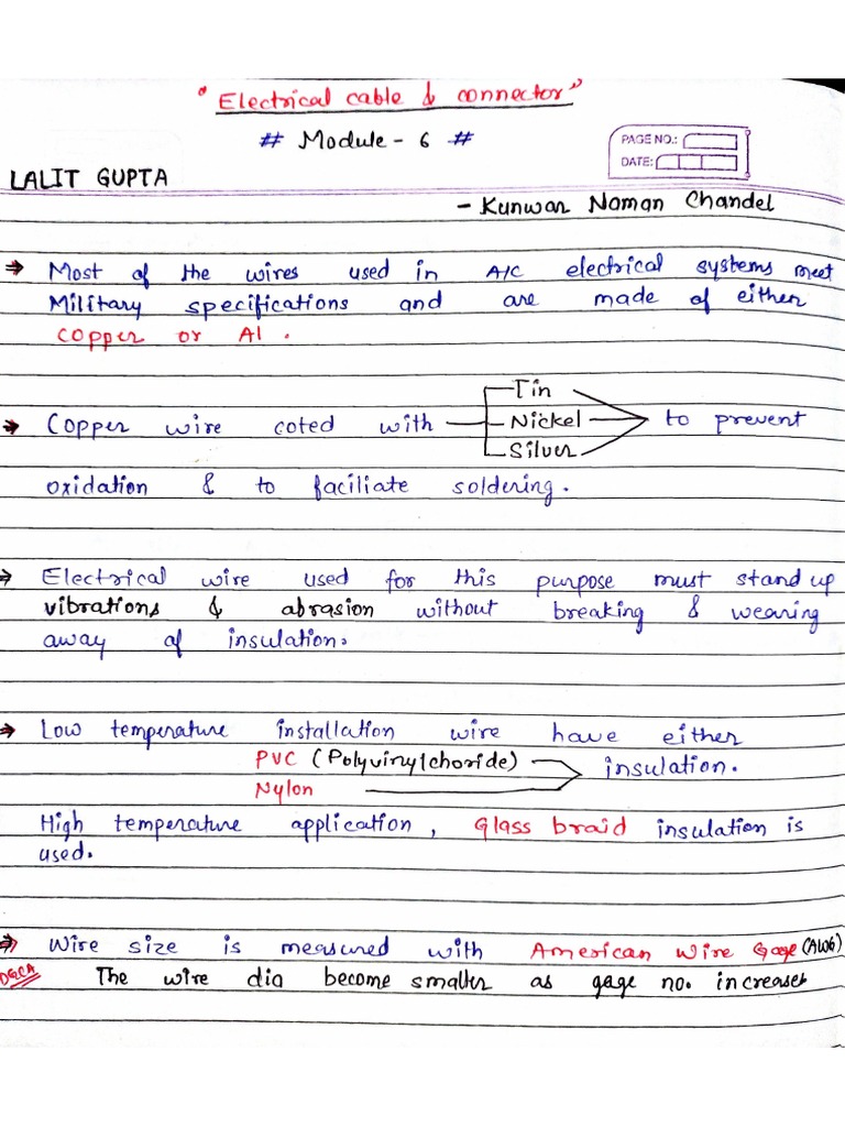 Lalit Gupta Electrical Cable & Connectors's Notes by Mr. RAJPUT | PDF