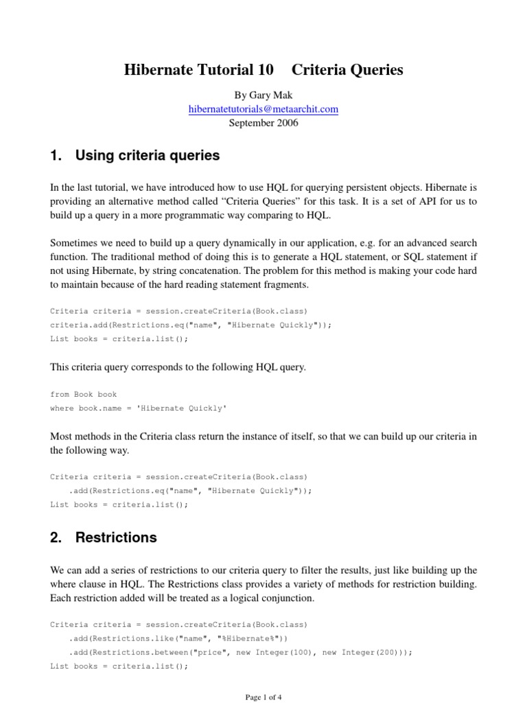 Hibernate Tutorial 10 Criteria Queries | PDF | Object Oriented ...