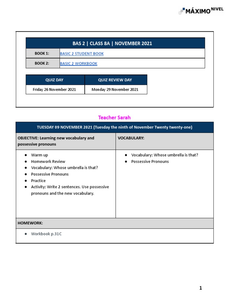Whiteboard Bas 2 - Class 8a - November 2021 | PDF | Verb | English Language