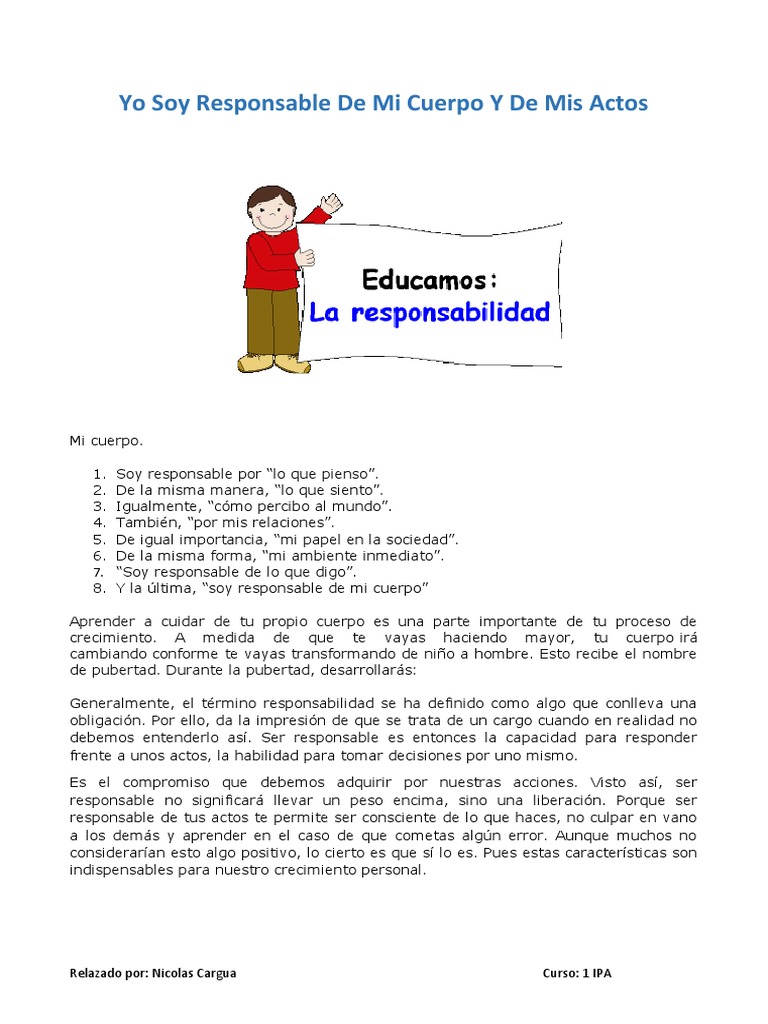 Yo Soy Responsable de Mi Cuerpo Y de Mis Actos | PDF
