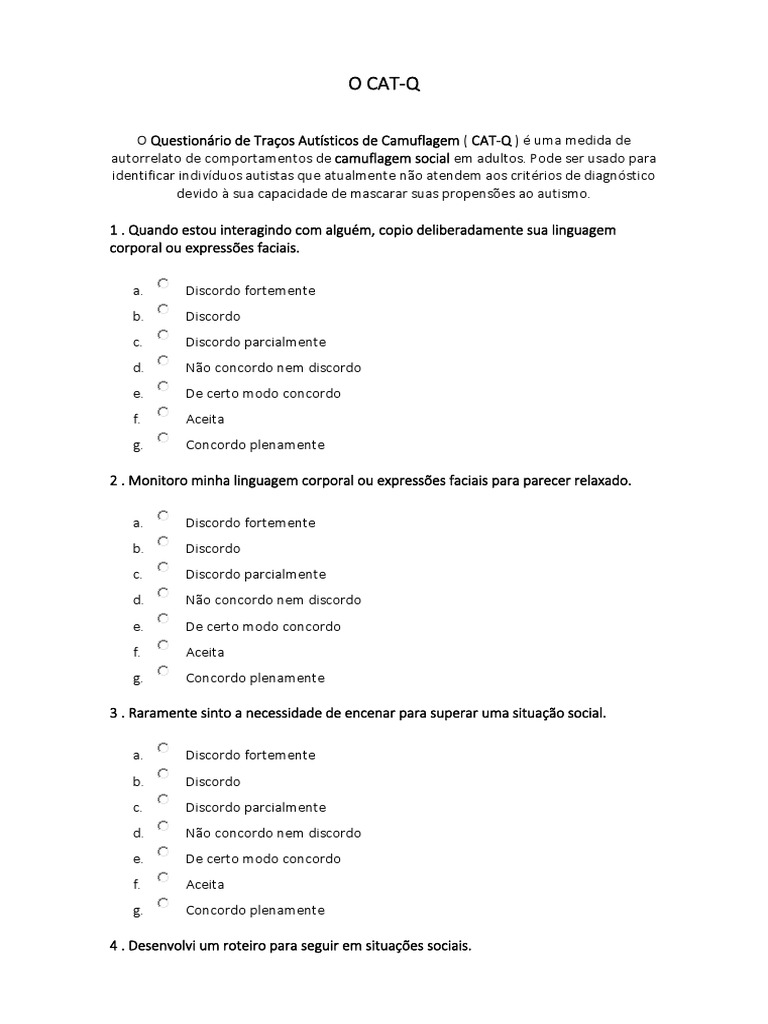 Cat Q | PDF | Espectro do autismo | Autismo