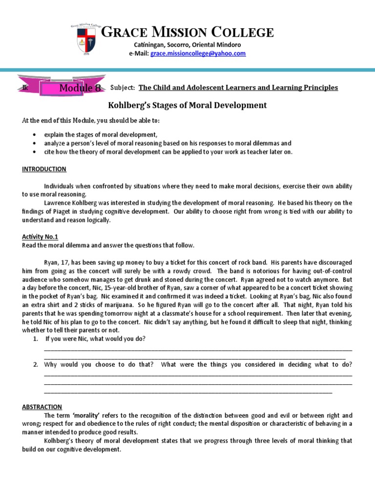 MODULE 8 Kohlbergs Stages of Moral Development | PDF | Morality ...