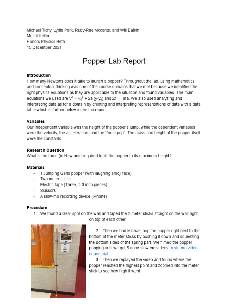 Popper Lab Report: A Slo Mo Video of One Trial | PDF