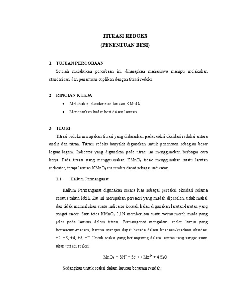 Titrasi Redoks: Penentuan Kadar Besi | PDF