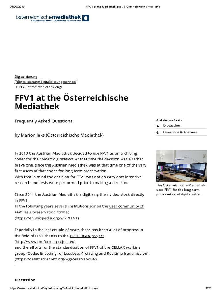 FFV1 at The Mediathek Engl. - Österreichische Mediathek | PDF | Data ...