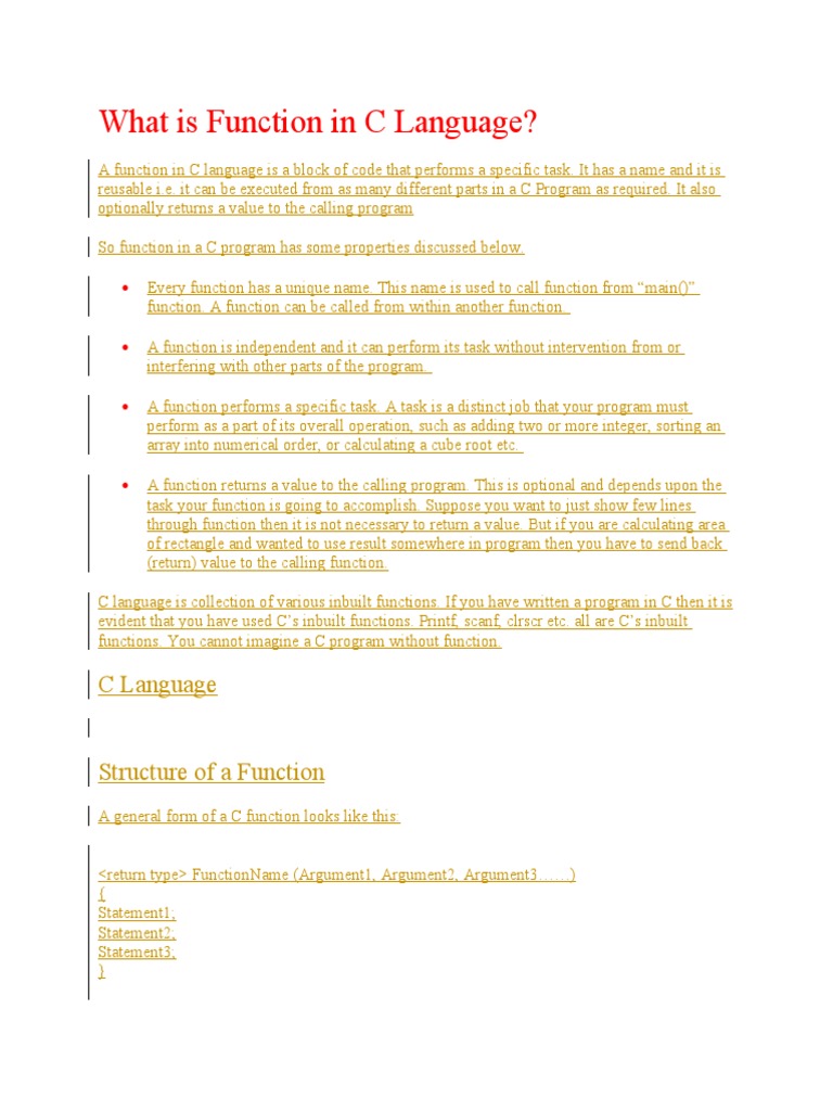 What Is Function In C Language Pdf Subroutine Parameter Computer Programming 7637