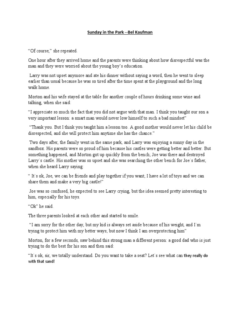 Bel Kaufman - Sunday in The Park | PDF