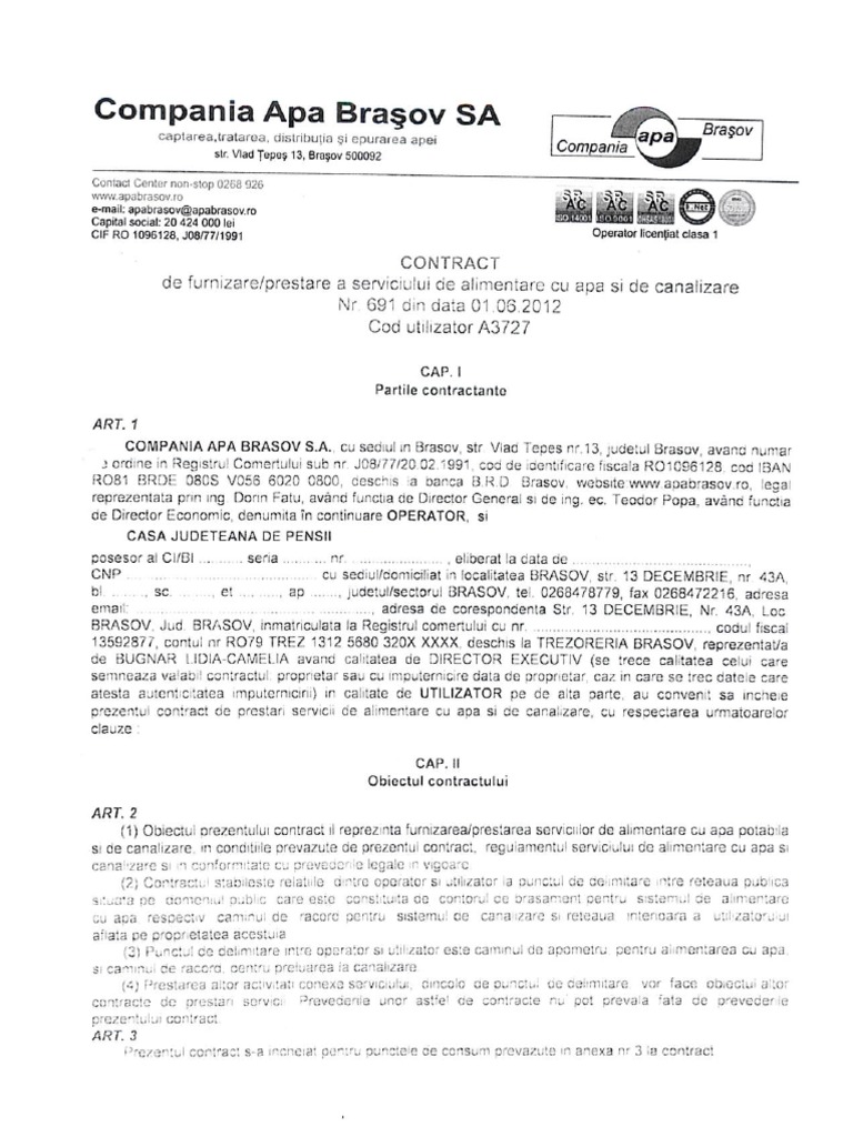 Contract Apa - Canalizare | PDF