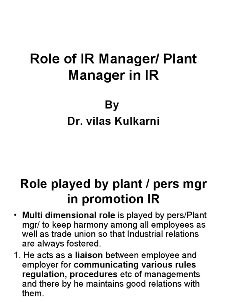 Role of IR Manager | PDF | Employment | Policy