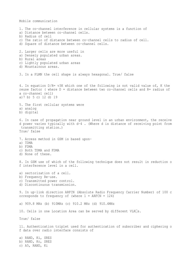 Gsm Questions | Cellular Network | Telecommunications