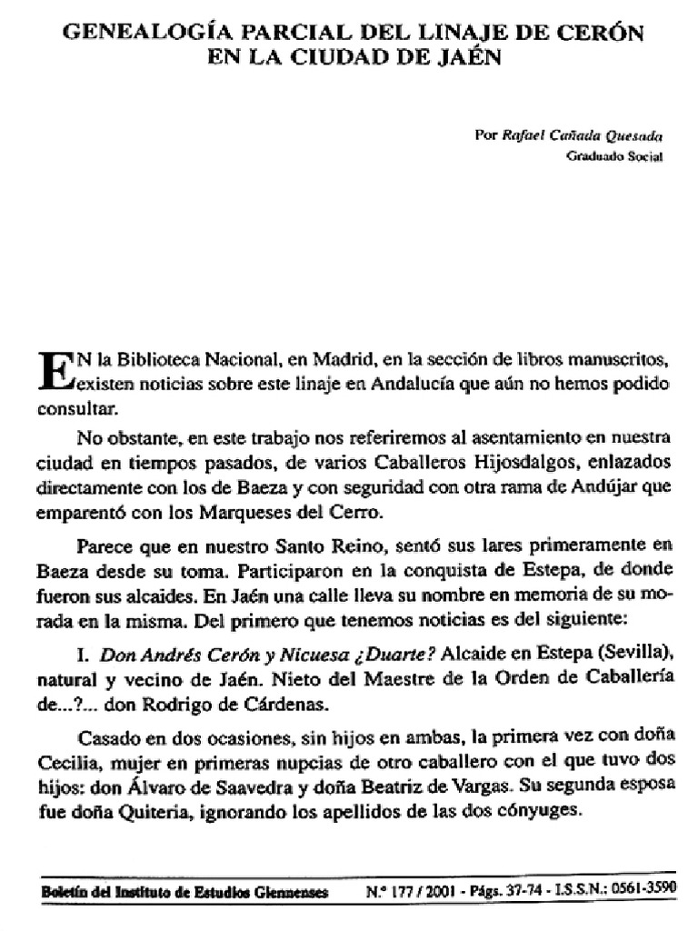 Genealogia Parcial Del Lineaje de Ceron | PDF