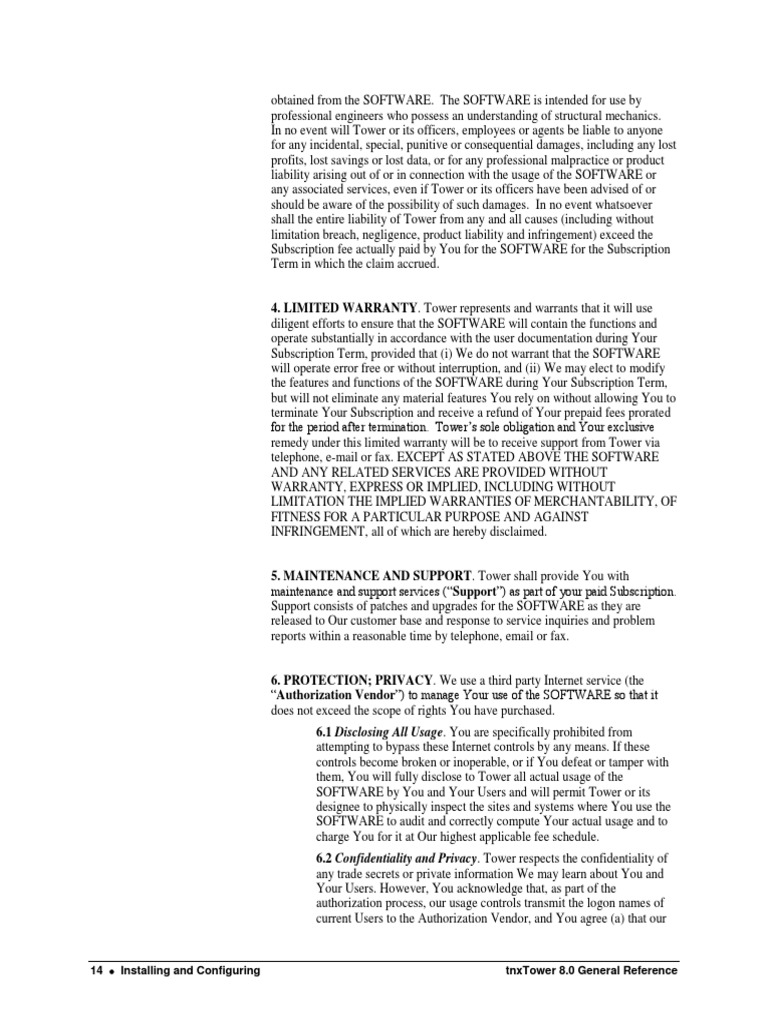 Installing and Configuring: 14 Tnxtower 8.0 General Reference | PDF | Legal Liability | Taxes