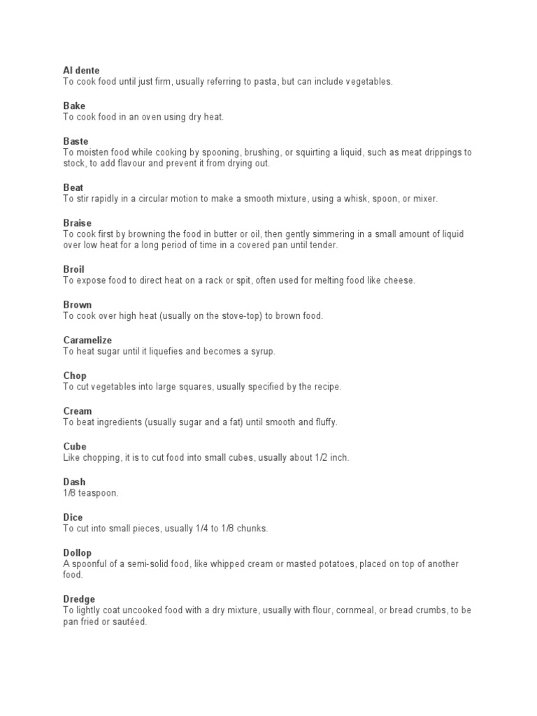 Common Culinary Terms | PDF | Foods | Cooking